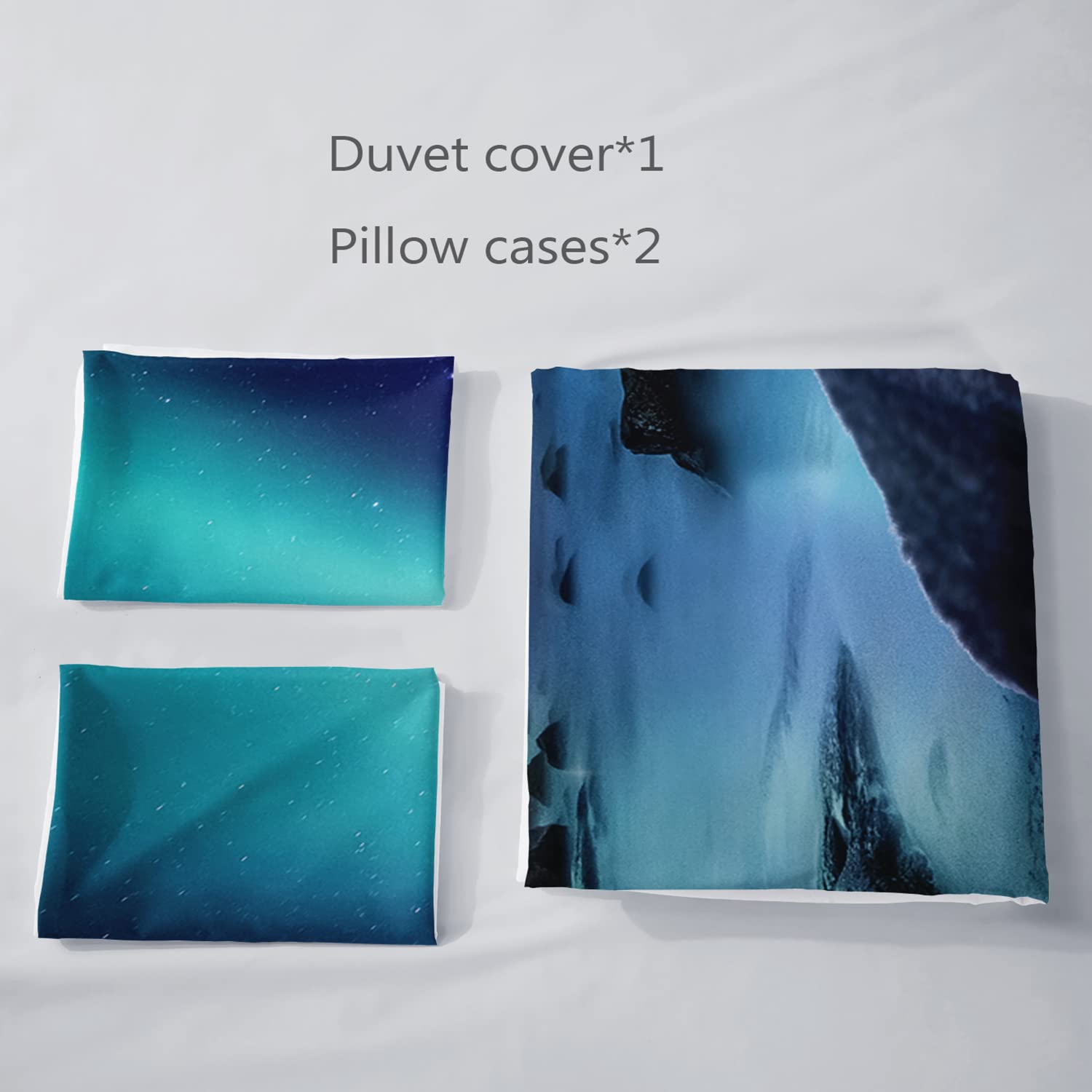 AILONEN Wolf Duvet Cover 3 Piece Set Twin Size, Blue Starry Night Moon Aurora Borealis Meteorite Bedding Set- Outdoor Wolf Wild Animals Theme Quilt Cover and 2 Pillowcases