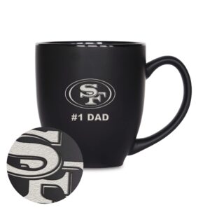 rico industries nfl football san francisco 49ers #1 dad 15oz laser engraved matte black ceramic bistro mug - for hot or cold drinks