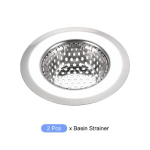 METALLIXITY Bathroom Sink Strainer (2.9") 2pcs, Metal Bathtub Hair Catcher Drain Protector Strainer for Bathroom Bathtub Washbasin, Silver Tone