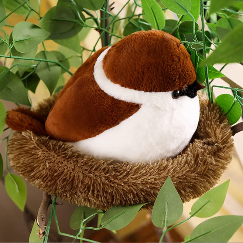 XIZHI Sparrow Plush Toy with Bird's Nest 15.7" Stuffed Animal Figures Bird Throw Plush Pillow Toys Huggable Soft Animal Doll for Kids Birthday