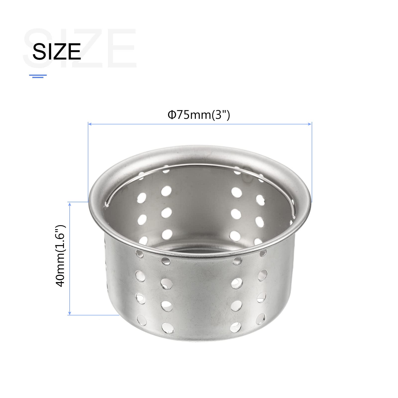 METALLIXITY Kitchen Sink Strainer, Stainless Steel Drain Hole Filter Mesh Basket Sink Strainer Bathtub Hair Catcher Stopper for Kitchen Sink, Silver Tone