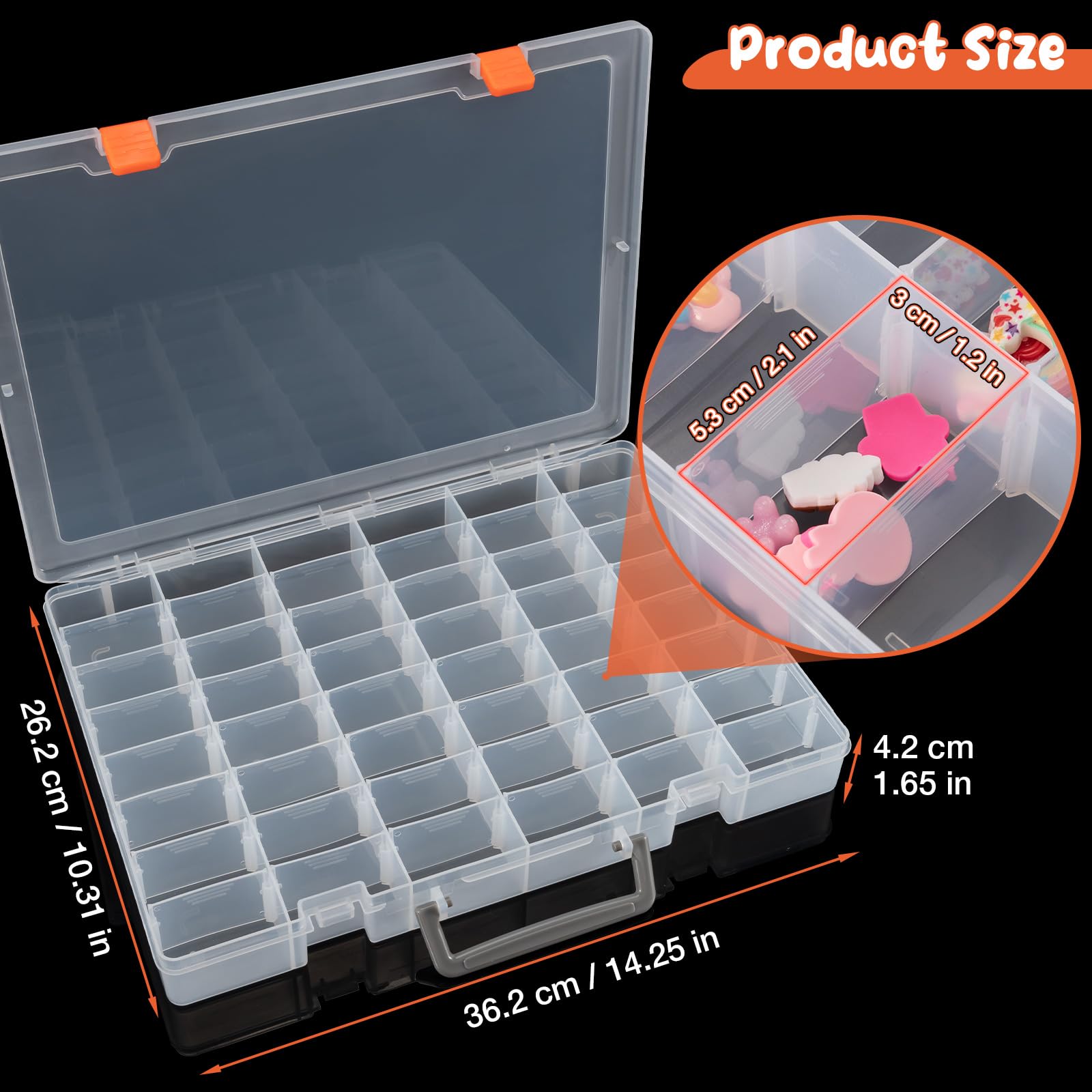 Udefineit Large 48 Grids Clear Plastic Organizer Box with Dividers, Adjustable Compartment Plastic Arts Crafts Storage Containers for Hobby Small Parts, Jewelry Bead Tackle Organizer Storage Box Case