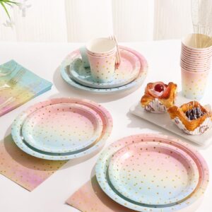 Pastel Party Supplies Rainbow Pastel Party Paper Plates Cups Napkins Dinnerware Set for Pastel Party Decorations Girl Birthday Baby Showers Bridal Shower Wedding,Serves 24