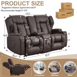 SAMERY 65.5" RV Loveseat Recliner Double Recliner RV Sofa & Console | Wall Hugger Reclining RV | RV Theater Seats | RV Couch | RV Theater Seating | RV Furniture, Home Theater Seating… (Brown)