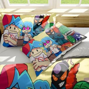 NICHIYOBI Friday Funkin Game FNF Duvet Cover Set 3D Bedding Comforter Cover 3 Pcs (1 Duvet Cover+2 Pillowcases) Bedding Set (01,Queen-90x90in+20x30in*2)