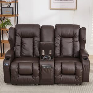 SAMERY 65.5" RV Loveseat Recliner Double Recliner RV Sofa & Console | Wall Hugger Reclining RV | RV Theater Seats | RV Couch | RV Theater Seating | RV Furniture, Home Theater Seating… (Brown)