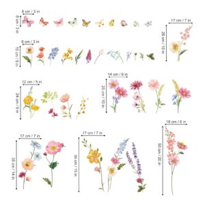 decalmile Flower Wall Decals Daisy Wildflower Grass Butterflies Wall Stickers Girls Bedroom Living Room Home Office Wall Decor