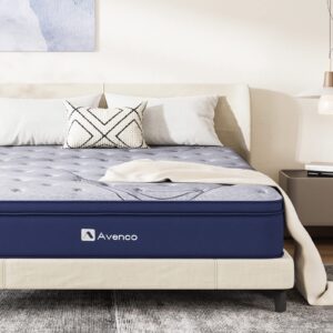 avenco mattress king, 12 inch king mattress hybrid, medium firm king mattress in a box for pressure relief and sound sleep, wrapped coils and certipur-us foam, soft breathable fabric