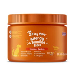 zesty paws dog allergy relief - dog itching skin relief - dog probiotics for itchy skin and itchy ears - dog allergy chews - dog itch relief - dog skin allergy relief - lamb - 50ct