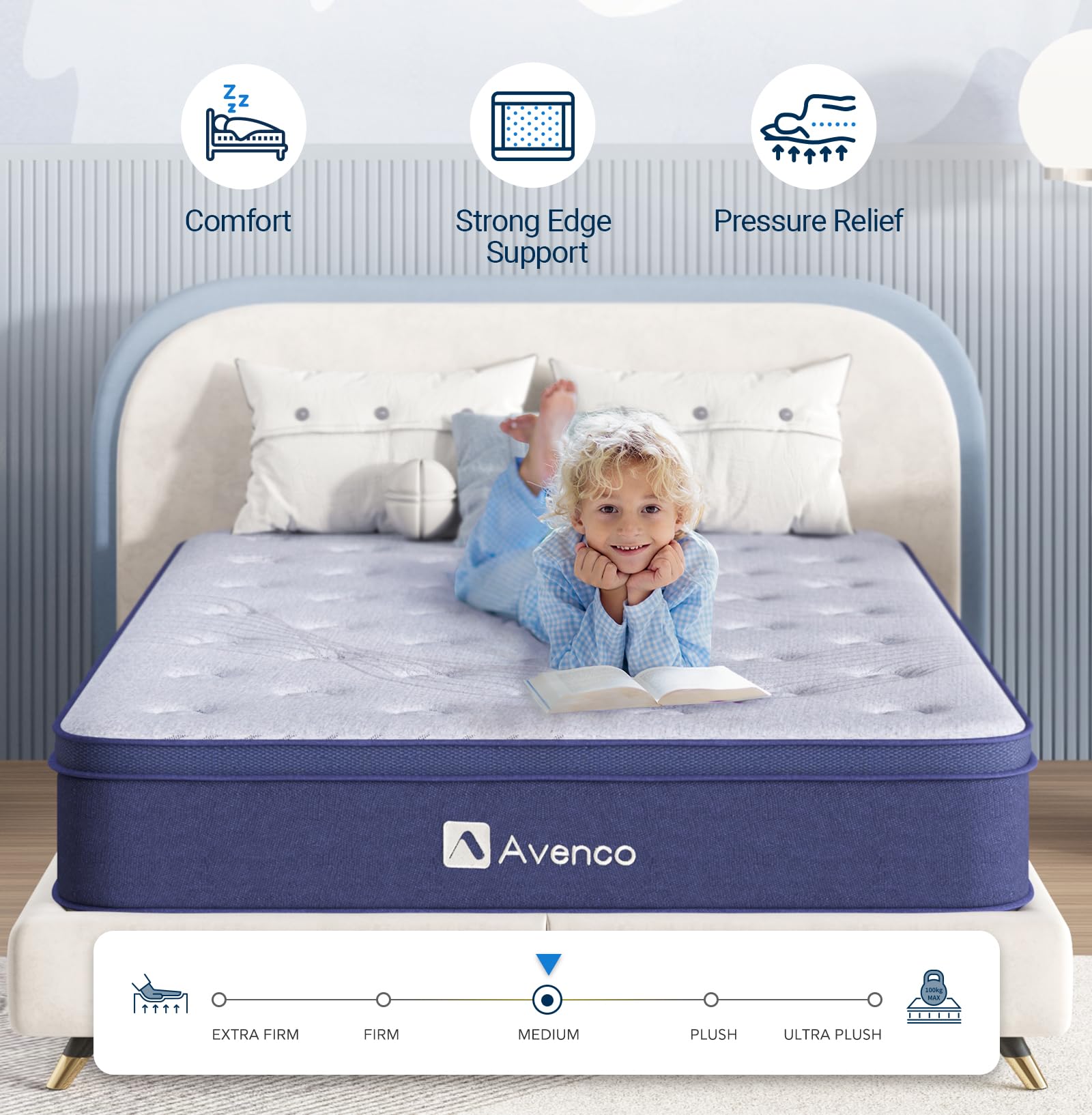 Avenco Twin XL Mattresses, Hybrid Mattress Twin XL, 10 Inch Twin XL Mattress Medium Firm for Pressure Relief and Sound Sleep, Wrapped Coils and CertiPUR-US Foam, Soft Breathable Fabric