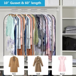 ECOMAID 60" Clear Garment Bags for Hanging Clothes, Garment Bags for Storage with Smooth Side Zipper 10" Gusseted Waterproof Garment Bags for Shirts, Coats, Dresses, Suits,4 Pack