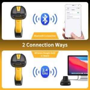 NetumScan Upgraded Industrial Bluetooth QR Barcode Scanner, IP67 Waterproof & 7M Drop Proof, 2600mAh Wireless 1D 2D Bar Code Scanner with Charging Stand for Store, POS, Computer, iPhone, Android