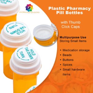 AVG Packaging Supplies Plastic Pharmacy Craft Pill Containers with Thumb Click Caps - Reversible Empty Perscription Bottles Prescription, 40 Dram Vials (12ct)