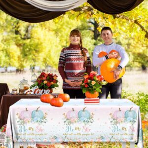 3Pcs Fall Tablecloth Decoration - He or She Gender Reveal Tablecloth Fall Floral Pumpkin Disposable Table Cover Fall Theme Baby Shower Party Supplies for Birthday,Thanksgiving Party Decoration