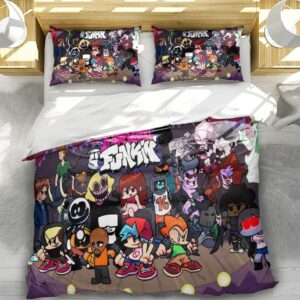 NICHIYOBI Friday Funkin Game FNF Duvet Cover Set 3D Bedding Comforter Cover 3 Pcs (1 Duvet Cover+2 Pillowcases) Bedding Set (01,Full-80x90in+20x30in*2)