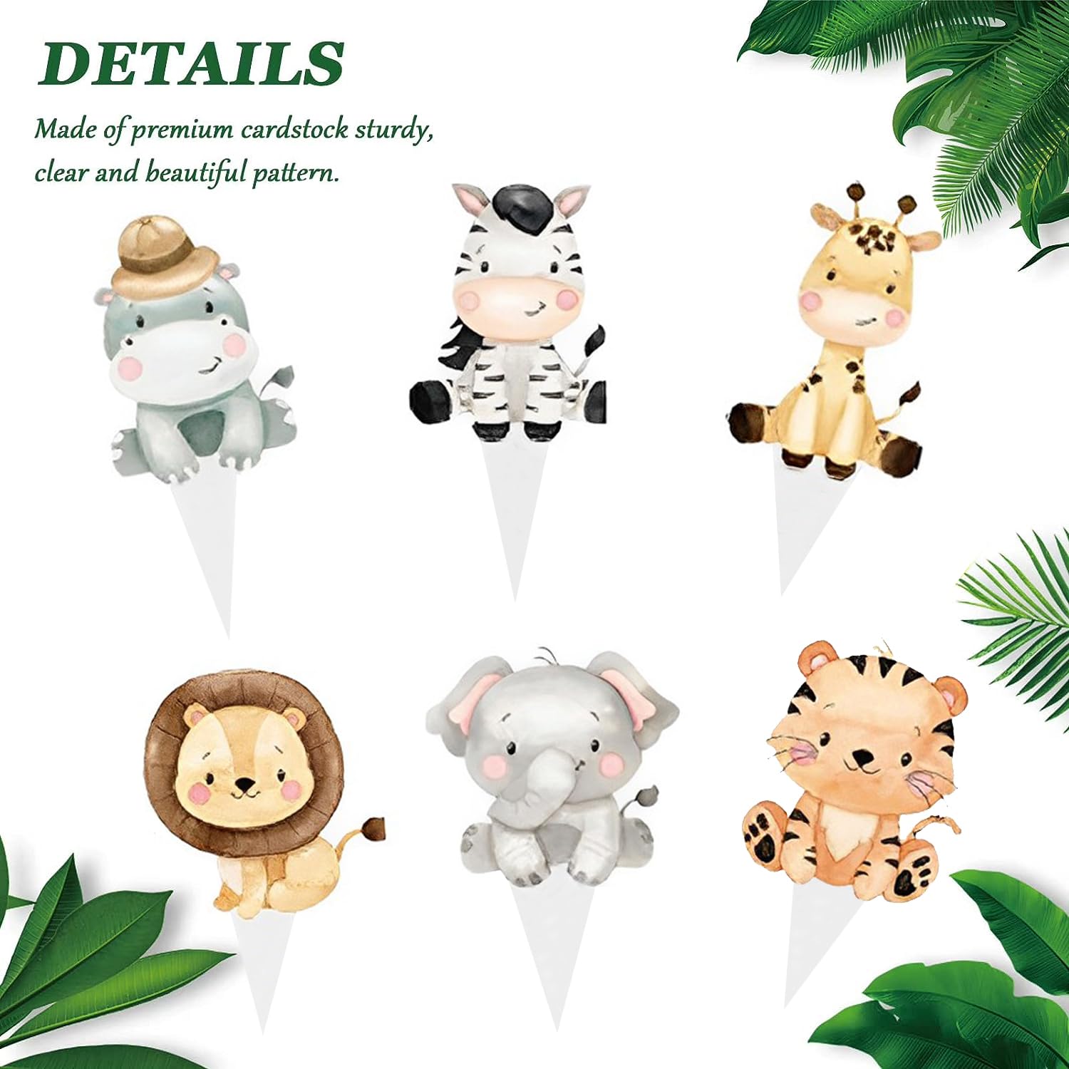 LXASIY 24Pcs Jungle Safari Animal Cupcake Toppers Happy Birthday Cake Decor for Jungle Theme Baby Shower Kids Birthday Party Wild One Cake Decorations Supplies