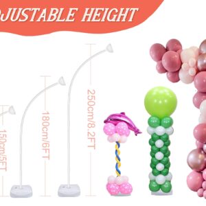 CYAOOI 8FT & 6FT Balloon Arch Stand, Flexible Top Balloon Arch Kit, Half Arch Balloon Stand with Base for Floor, Balloon Column Kit for Wedding Birthday Baby Shower Graduation Party Decorations