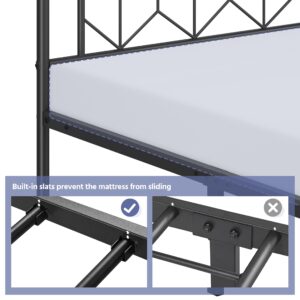 Yaheetech Metal Platform Bed Frame Mattress Foundation with Diamond Pattern Headboard/Footboard/Heavy Duty Steel Slat Support/Under Bed Storage/No Box Spring Needed/Queen Size Black