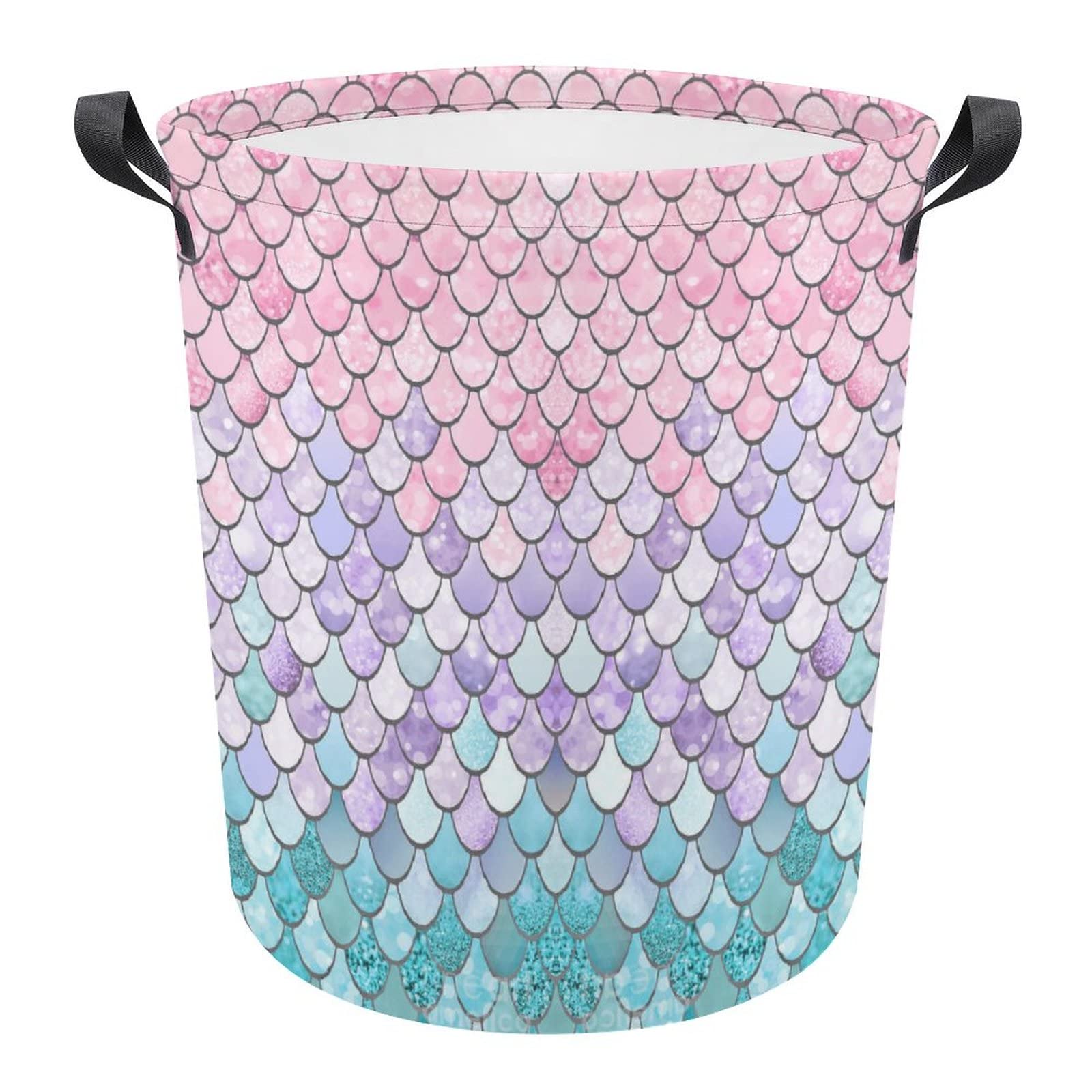 Lurhonp Collapsible Laundry Basket Mermaid Large Waterproof Laundry Bag Dirty Clothes Storage Basket Toys Organizer with Handles for Kids Room,Mermaid 02