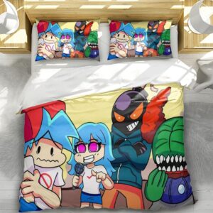 NICHIYOBI Friday Funkin Game FNF Duvet Cover Set 3D Bedding Comforter Cover 3 Pcs (1 Duvet Cover+2 Pillowcases) Bedding Set (01,Queen-90x90in+20x30in*2)