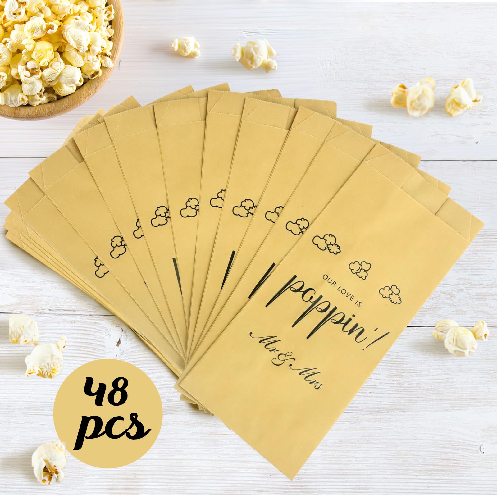 ANTING 48Pcs Our Love is Poppin Popcorn Bags Engagement Wedding Party Favors Popcorn Bags Engaged Wedding Bridal Shower Goody Snack Treat Bags Grease Resistant