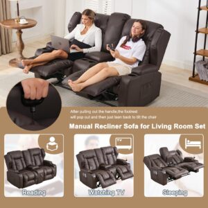 SAMERY 65.5" RV Loveseat Recliner Double Recliner RV Sofa & Console | Wall Hugger Reclining RV | RV Theater Seats | RV Couch | RV Theater Seating | RV Furniture, Home Theater Seating… (Brown)