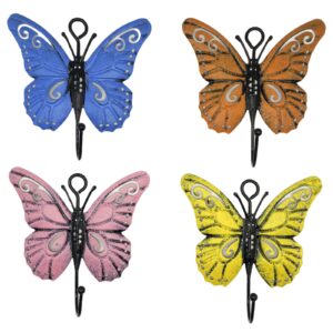 snnshun 4 pcs butterfly coat hooks, towel wall hooks hanging, room wall decoration creative sticky hooks, cute iron hook for hanging hats, coats, scarves, bags, keys