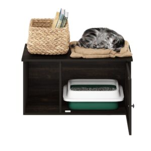 Furinno Peli Farmhouse Hidden Cat Litter Box with Divider, Ebony