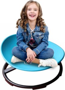 autism kids swiel chair,sensory toy chair,carousel spin sensory chair for kids,training body coordination,metal base non-slip sitting more safer for kids ages 3-12 play blue