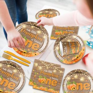 Our Little Pumpkin is Turning One Decorations,142Pcs 1st Birthday Pumpkin Theme Decorations Fall Little Pumpkin First Birthday Theme Party Tableware for Baby Shower Autumn Thanksgiving Supplies