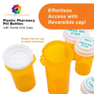 AVG Packaging Supplies Plastic Pharmacy Craft Pill Containers with Thumb Click Caps - Reversible Empty Perscription Bottles Prescription, 40 Dram Vials (12ct)