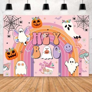 mehofond 7x5ft halloween baby shower backdrop pink hey boo kids birthday bash banner cute ghost retro groovy rainbow birthday party decorations background halloween baby shower decorations banner