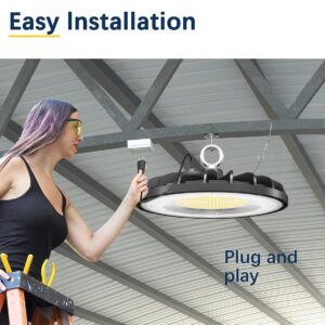 TUHPIBK Super Bright UFO LED High Bay Light 150W, 22500LM High Bay LED Lighting, 5000K Commercial Lights, UL US Plug 5' Cable, Alternative to 600W MH/HPS for Warehouse Shop Garage Barn Factory, IP65