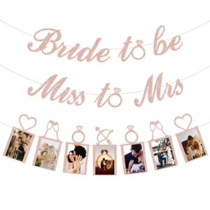 veewon bride to be banner miss to mrs photo banner garland for engagement bridal shower party decorations (rosegold)