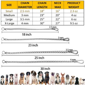 Dog Chain Collars 304 Stainless Steel Metal Chew Proof Dog Necklace Anti Winding Dog Leash Extension Lead for Small Medium Large Dogs Training and Walking. (Small：18in x 2.5mm(Neck max 16in))