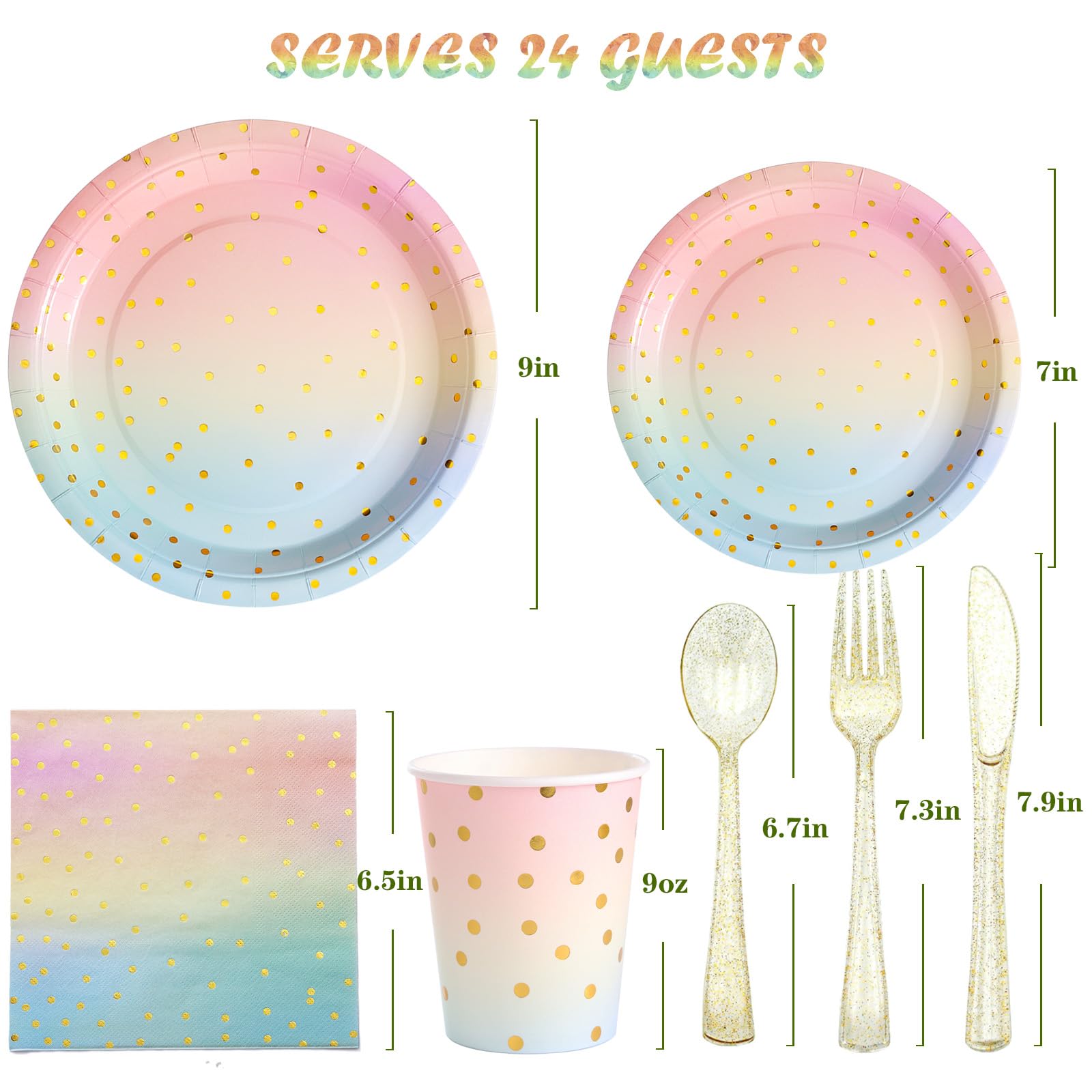 Pastel Party Supplies Rainbow Pastel Party Paper Plates Cups Napkins Dinnerware Set for Pastel Party Decorations Girl Birthday Baby Showers Bridal Shower Wedding,Serves 24