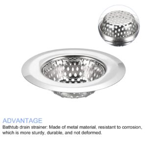 METALLIXITY Bathroom Sink Strainer (2.9") 2pcs, Metal Bathtub Hair Catcher Drain Protector Strainer for Bathroom Bathtub Washbasin, Silver Tone