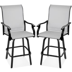 best choice products set of 2 swivel barstools, bar height outdoor chairs, 360 rotating patio bar stools w/all-weather mesh, 300lb capacity - gray