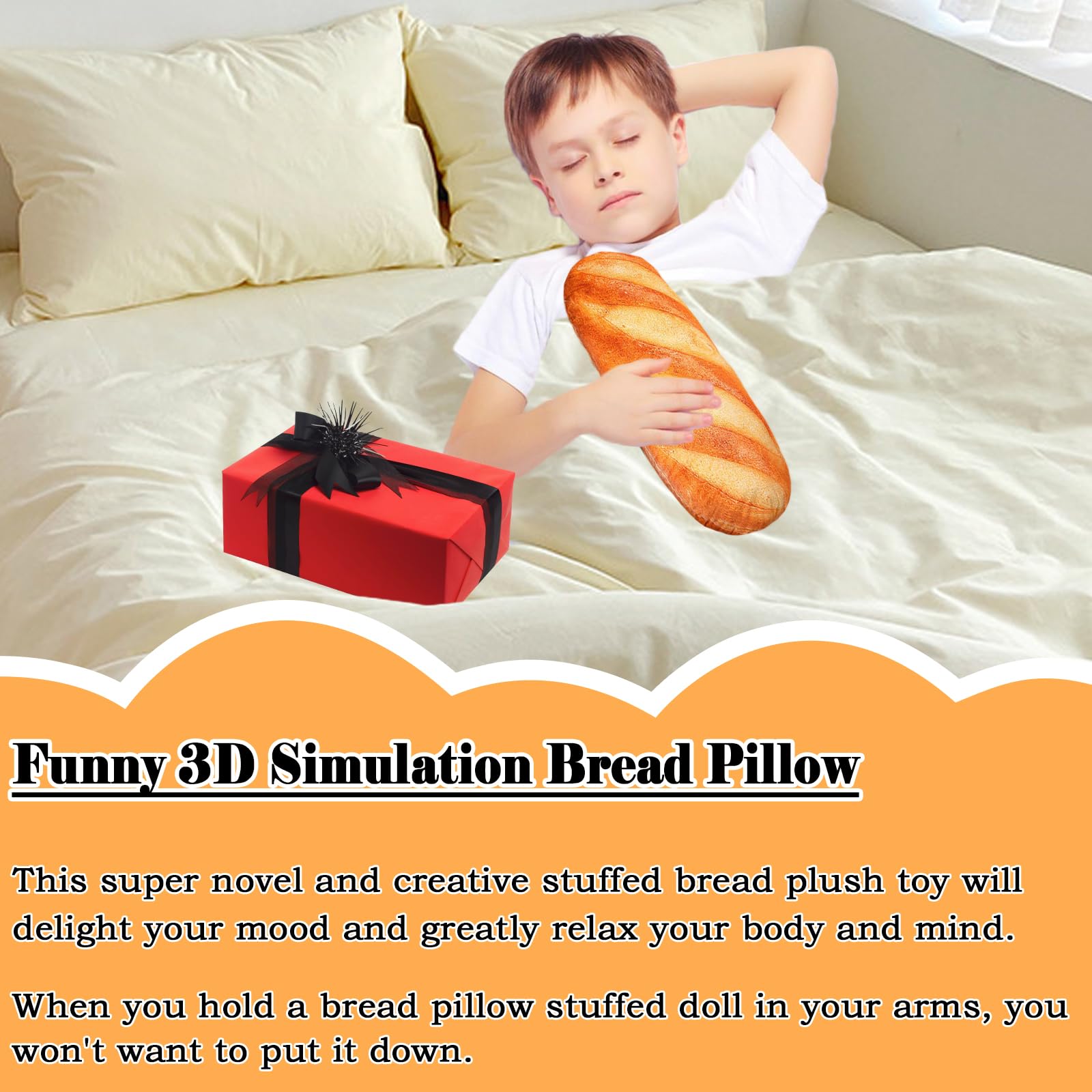 zhidiloveyou 19.6" Bread Pillow Funny Stuffed Bread Shaped Pillow Plush Toy for Kids Adults