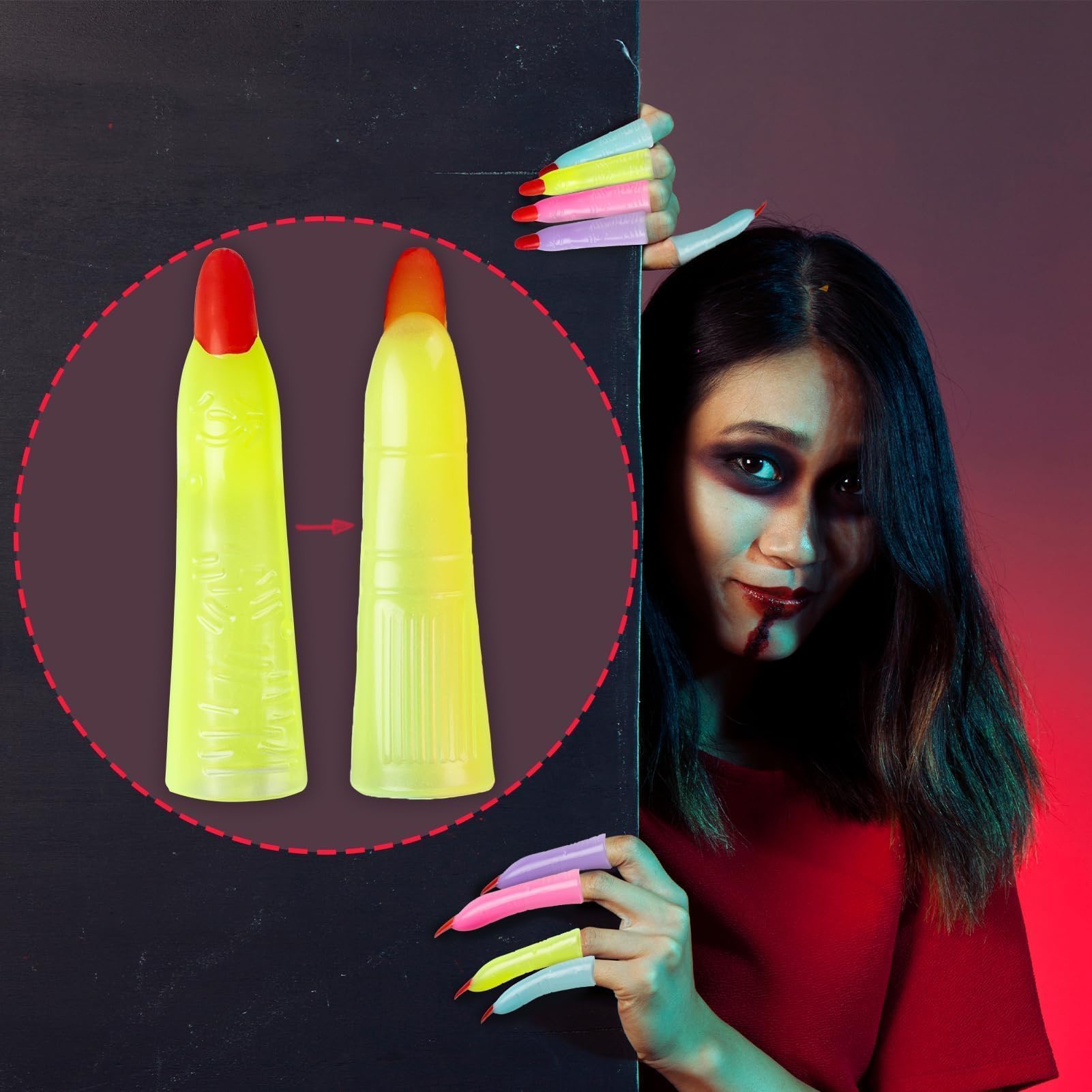 kockuu 40Pcs Witches Fingers Glow in the Dark Fake Monster Fingers for Kids Finger Reading Pointer Halloween Party Favors Witch Costume Accessories Fake Nails Trick or Treat Gifts