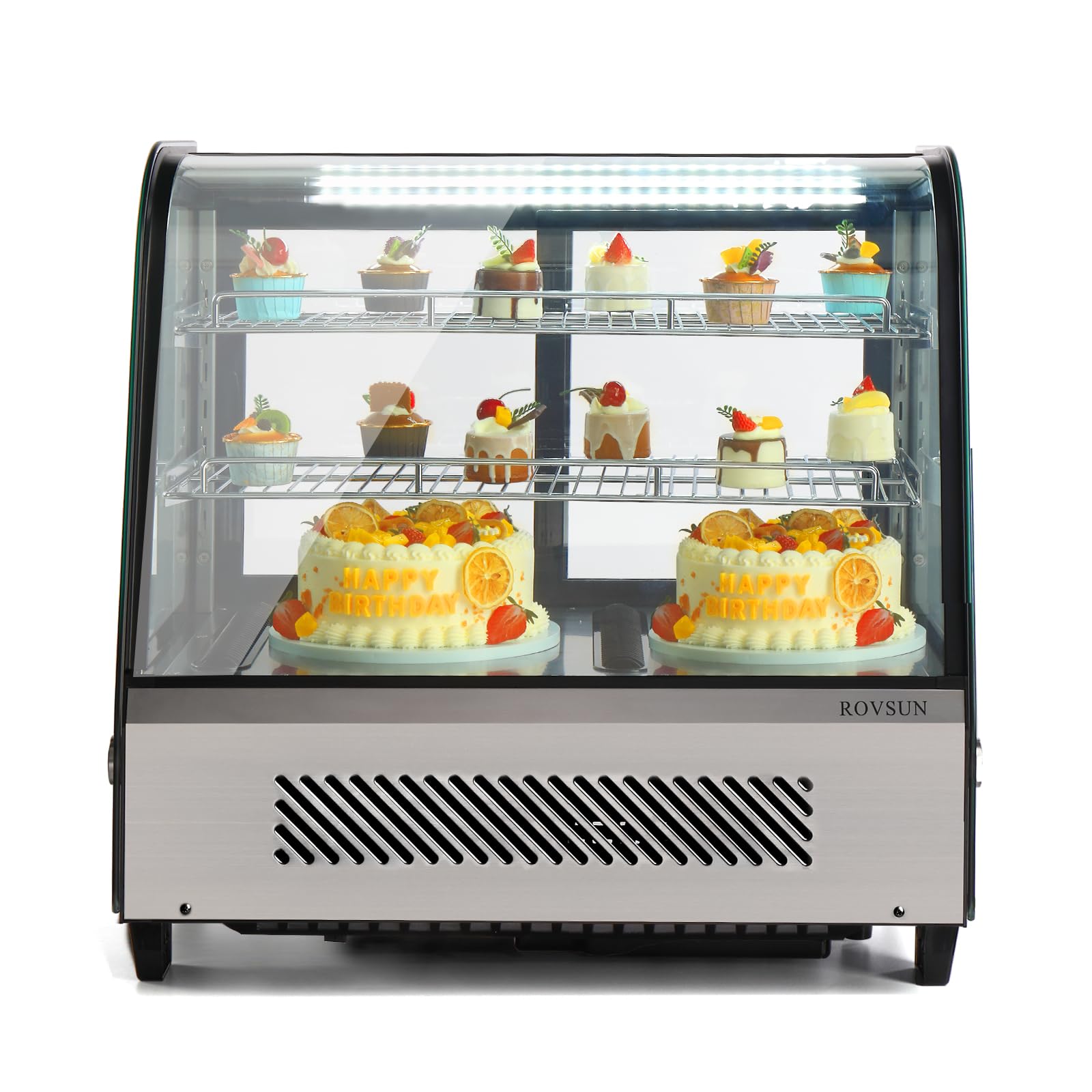 ROVSUN 3.7 Cu.Ft Refrigerated Display Case Commercial Countertop Refrigerator ETL NSF Certified, Display Refrigerator w/LED Automatic Defrosting Air-cooling Rear Sliding Door for Cafe Restaurant