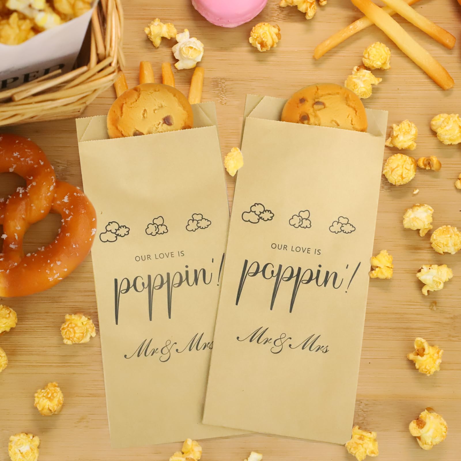 ANTING 48Pcs Our Love is Poppin Popcorn Bags Engagement Wedding Party Favors Popcorn Bags Engaged Wedding Bridal Shower Goody Snack Treat Bags Grease Resistant