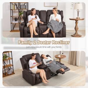 SAMERY 65.5" RV Loveseat Recliner Double Recliner RV Sofa & Console | Wall Hugger Reclining RV | RV Theater Seats | RV Couch | RV Theater Seating | RV Furniture, Home Theater Seating… (Brown)