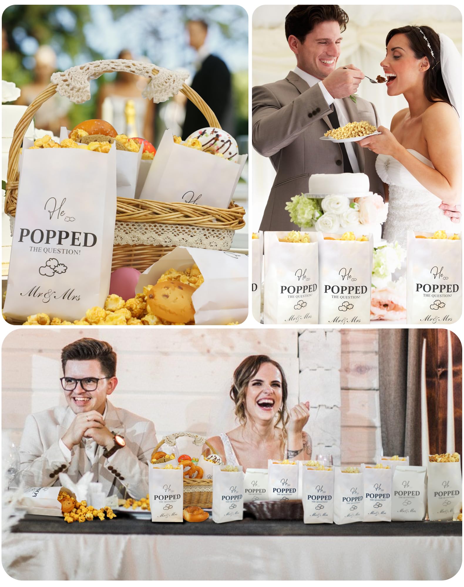 48Pcs He Popped the Question Popcorn Bags Engagement Bridal Shower Wedding Party Favors Popcorn Bags Wedding Bridal Shower Engaged Goody Snack Treat Bags Grease Resistant