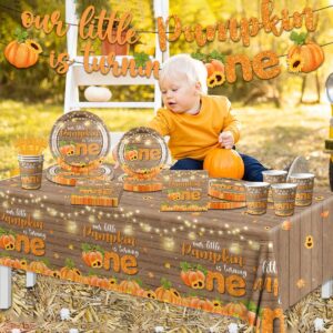 Our Little Pumpkin is Turning One Decorations,142Pcs 1st Birthday Pumpkin Theme Decorations Fall Little Pumpkin First Birthday Theme Party Tableware for Baby Shower Autumn Thanksgiving Supplies