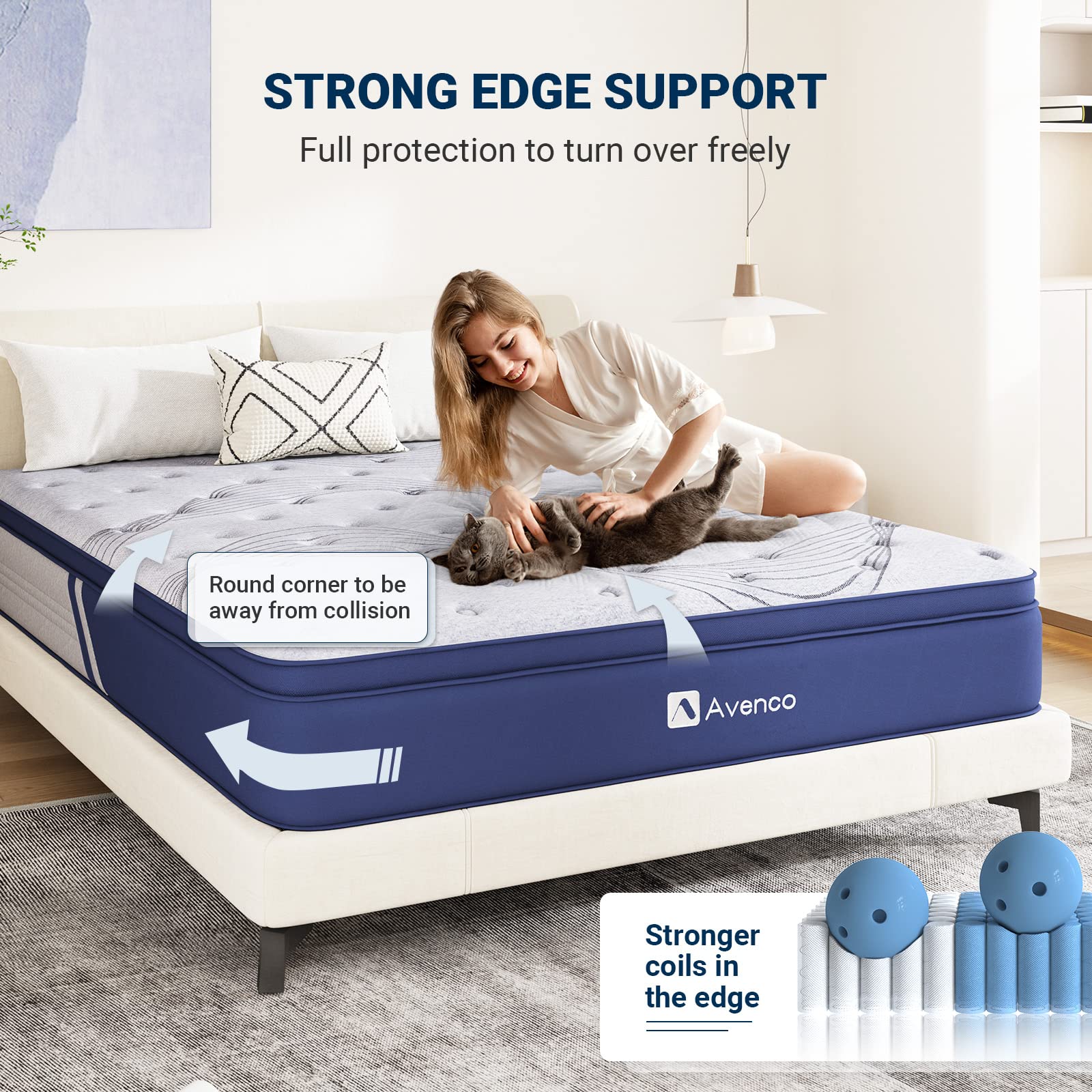 Avenco Mattress King, 12 Inch King Mattress Hybrid, Medium Firm King Mattress in a Box for Pressure Relief and Sound Sleep, Wrapped Coils and CertiPUR-US Foam, Soft Breathable Fabric