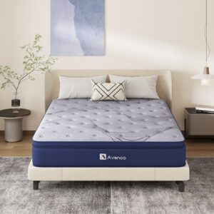 avenco queen mattress, 10 inch mattress queen hybrid, medium firm queen mattress in a box for pressure relief and sound sleep, wrapped coils and certipur-us foam, soft breathable fabric