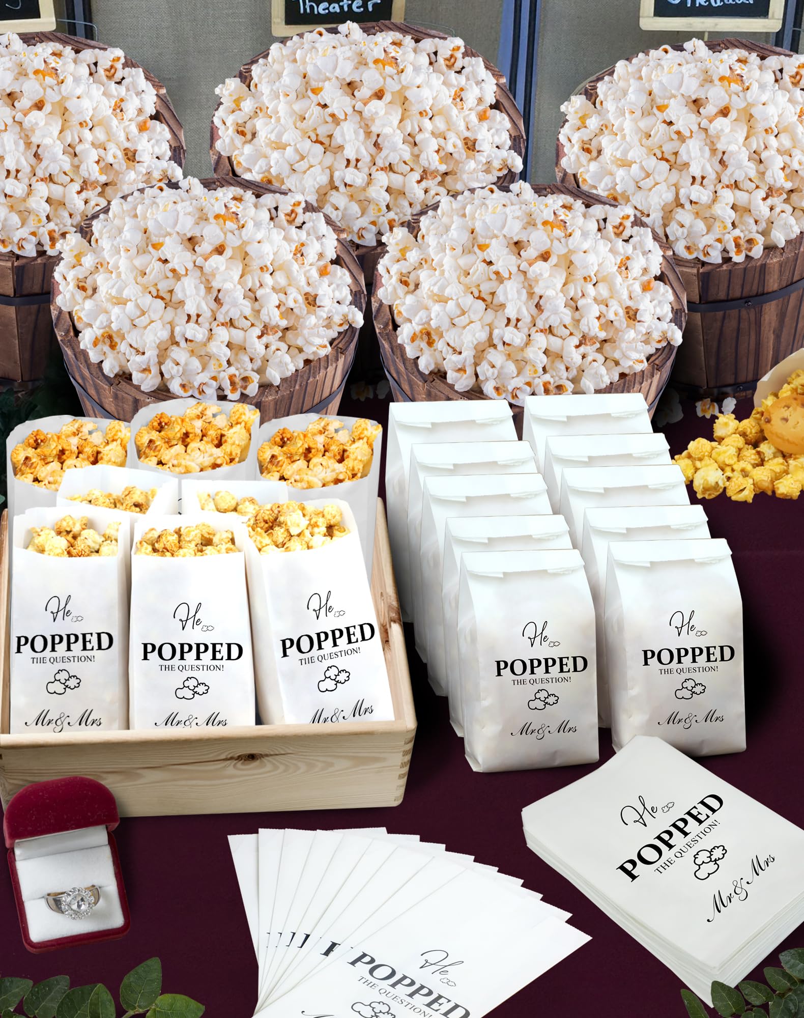 48Pcs He Popped the Question Popcorn Bags Engagement Bridal Shower Wedding Party Favors Popcorn Bags Wedding Bridal Shower Engaged Goody Snack Treat Bags Grease Resistant