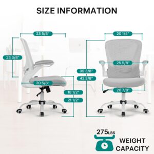 EUREKA ERGONOMIC Mesh Office Chair, Ergonomic Desk Chair with Adjustable Lumbar Support, Chair for Desk - Flip-Up Armrests, Breathable Computer Desk Chair with Wheels, Work Chair - BIFMA Passed(Gray)