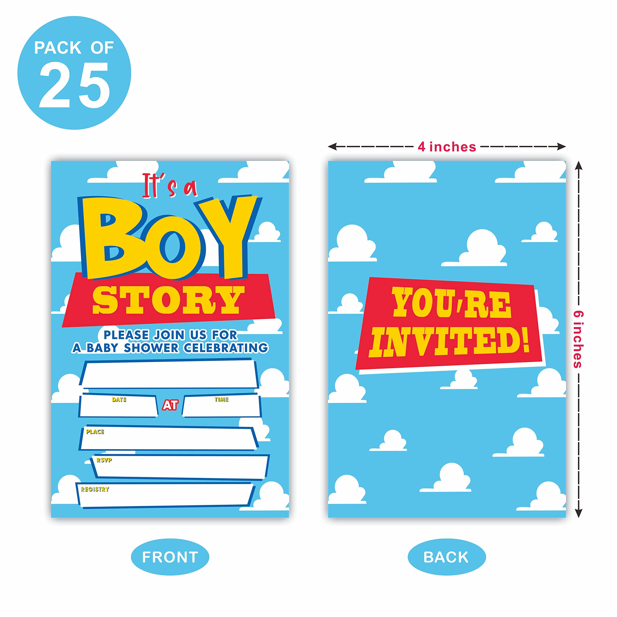 TPYEN It's A Boy Story Baby Shower Invitations, Sky & Cloud Baby Shower Fill-In Invitation Cards With Envelopes - Gender Reveal Party Decorations & Supplies-B15